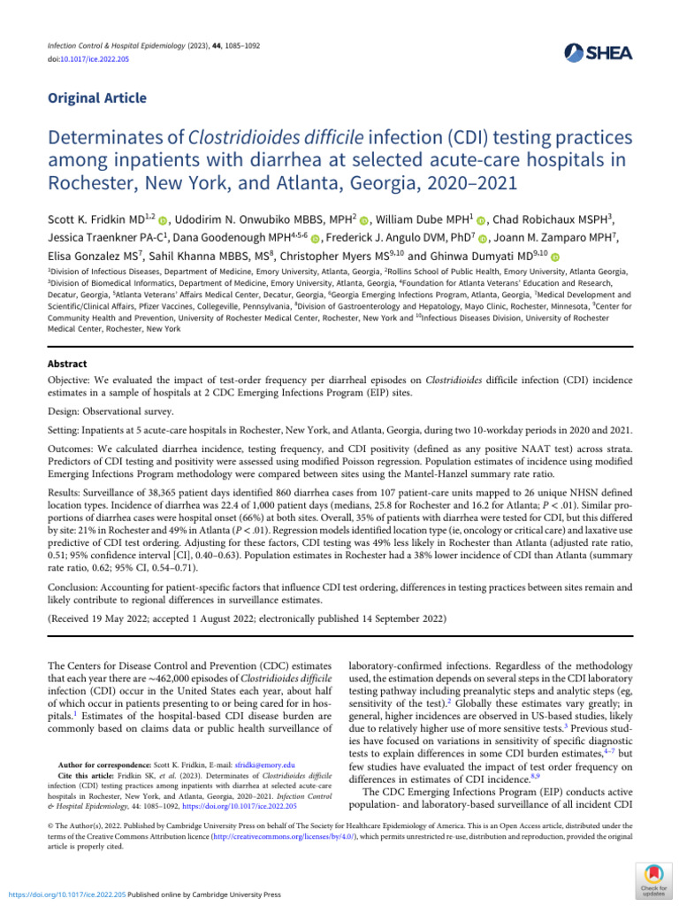 Determinates of Clostridioides Difficile Infection Cdi Testing ...