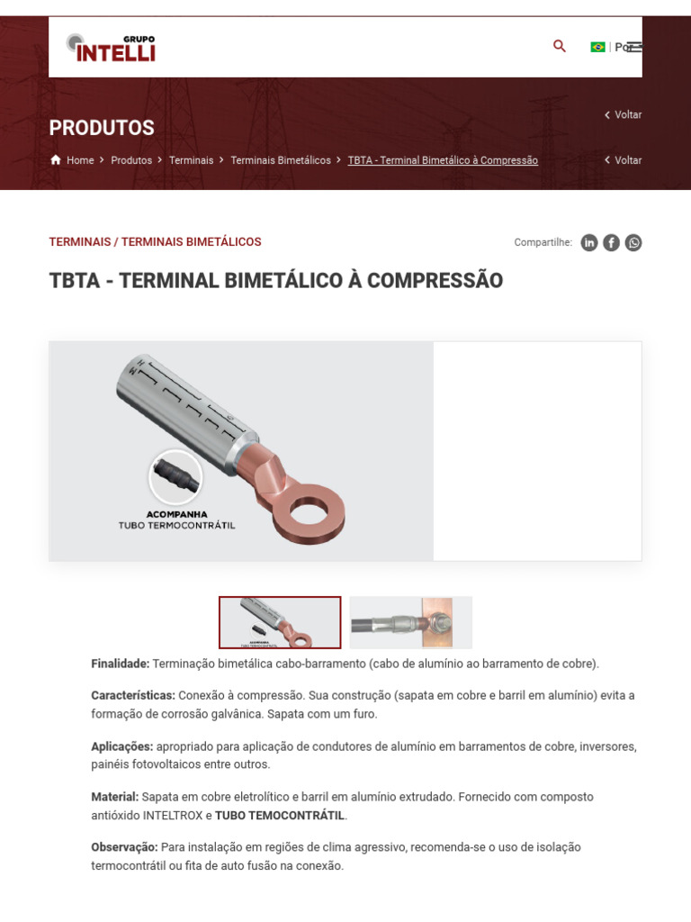 Terminal Bimetálico TBTA: Especificações | PDF | Eletricidade ...