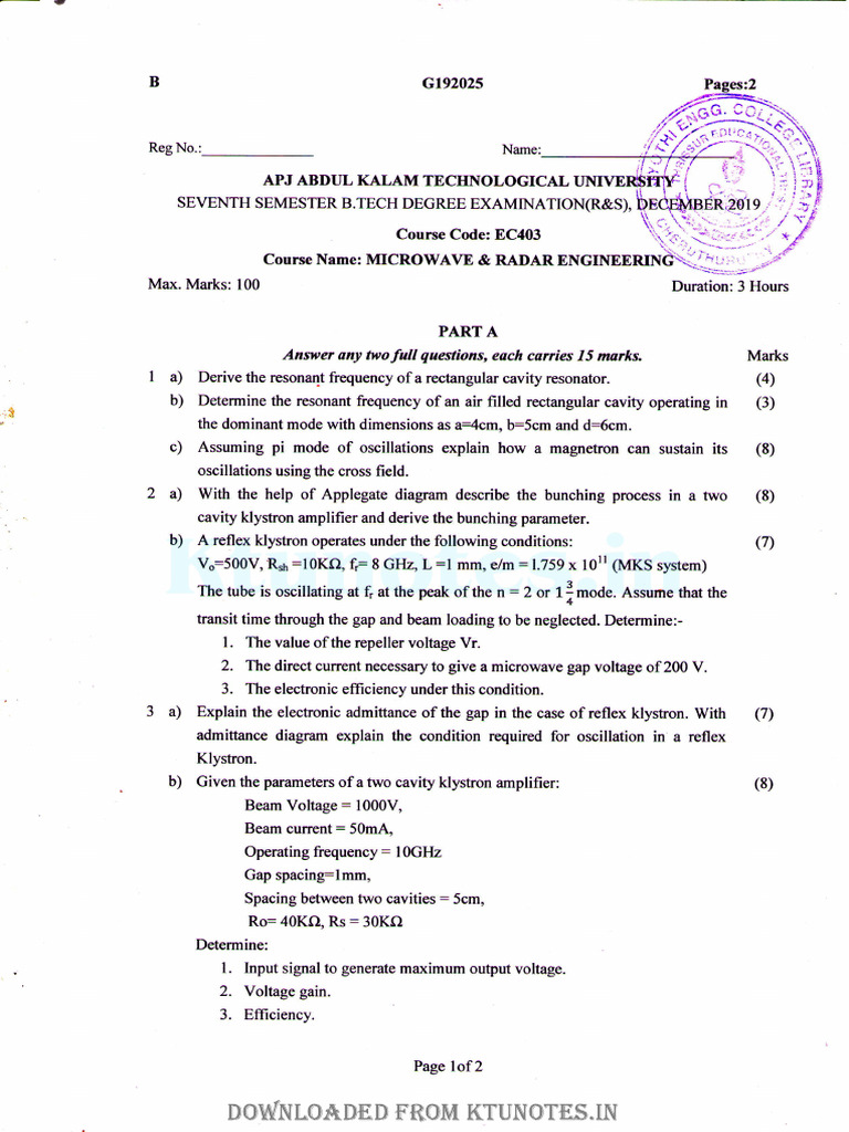 Microwave Engineering Exam Questions | PDF | Electromagnetism | Electronics