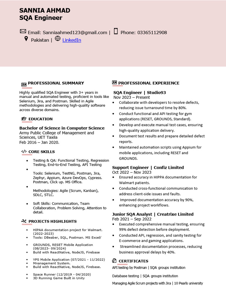 Sannia_Ahmad_cv_2024 | PDF | Software Development Process | Systems Engineering