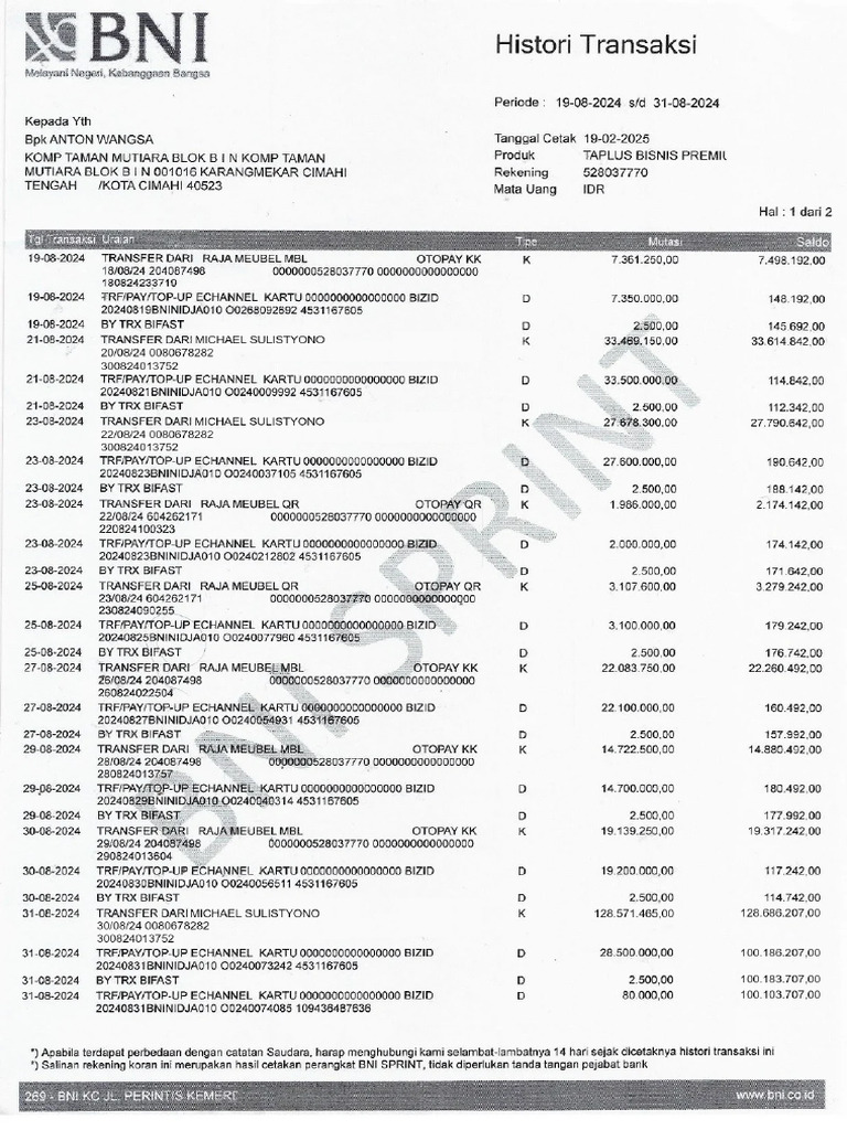 REK_KORAN BNI_082024 | PDF