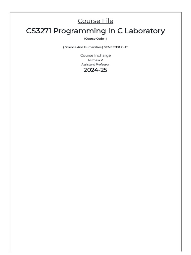 Course File Progarmming in C LAB(IT BATCH1) | PDF | Engineering | Pointer (Computer Programming)