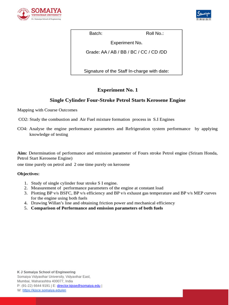 Expt 1 Petrol Start Kerosene Engine | PDF | Engines | Gasoline