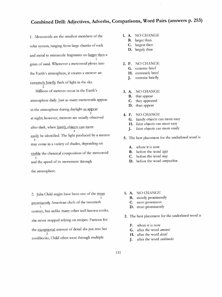 10 and 11. Combined Drill Adjectives, Adverbs, Comparisons, Word Pairs | PDF