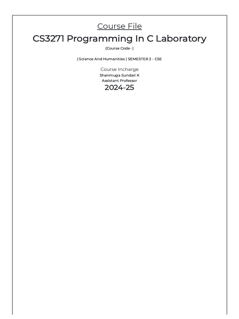 Course File Progarmming in C LAB(CSE BATCH1) | PDF | Engineering ...