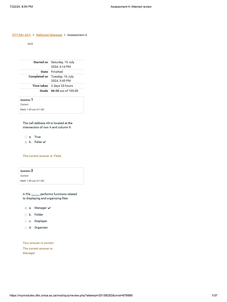 Assessment 4_ Attempt review | PDF | Computer Network | Databases