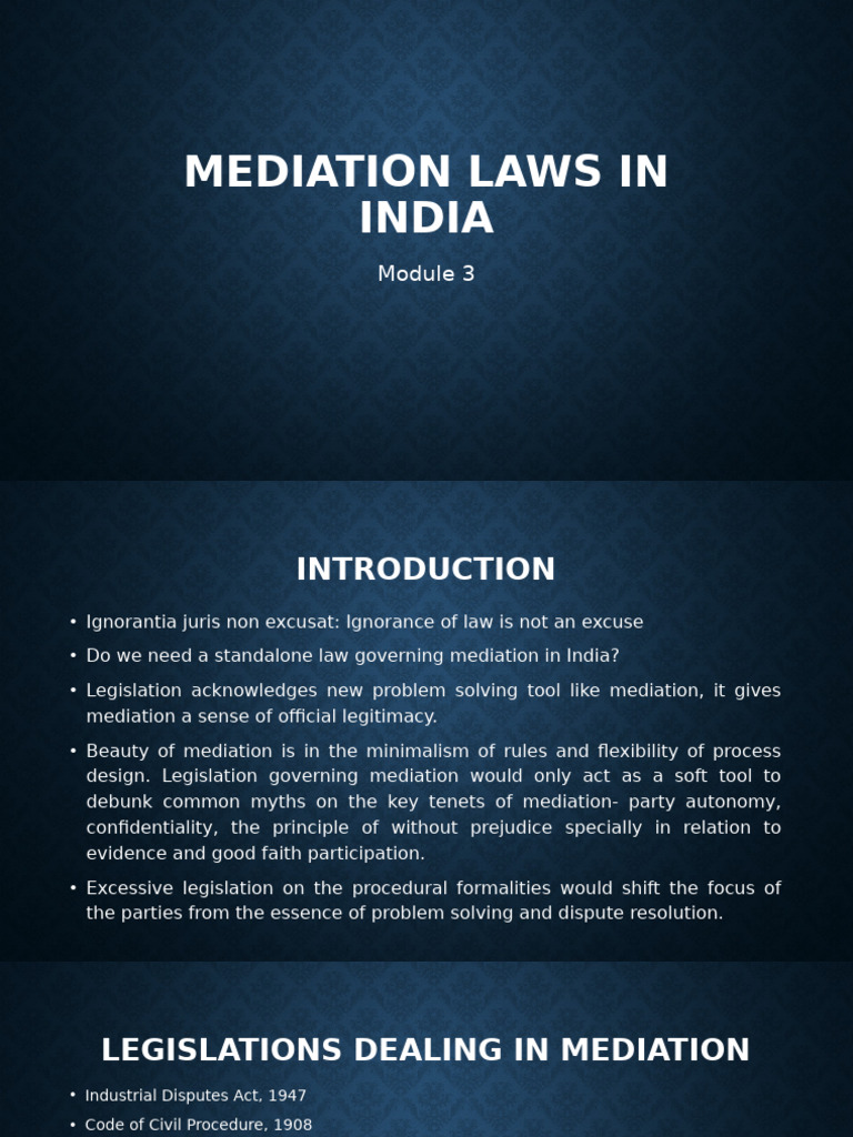 Overview of Mediation Laws in India | PDF | Mediation | Alternative ...