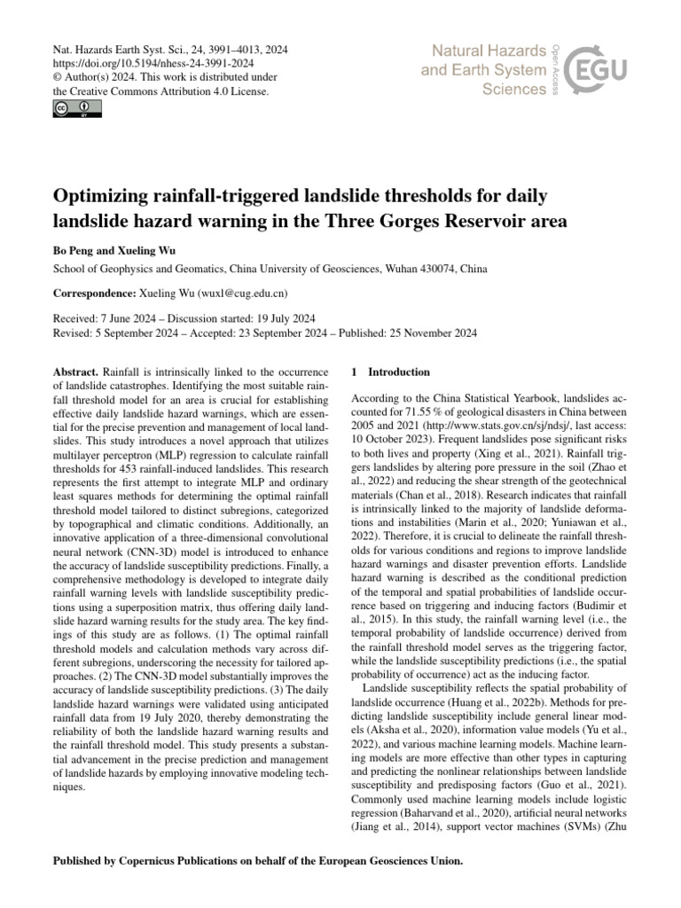 Optimizing Rainfall-Triggered Landslide Thresholds | PDF | Landslide ...