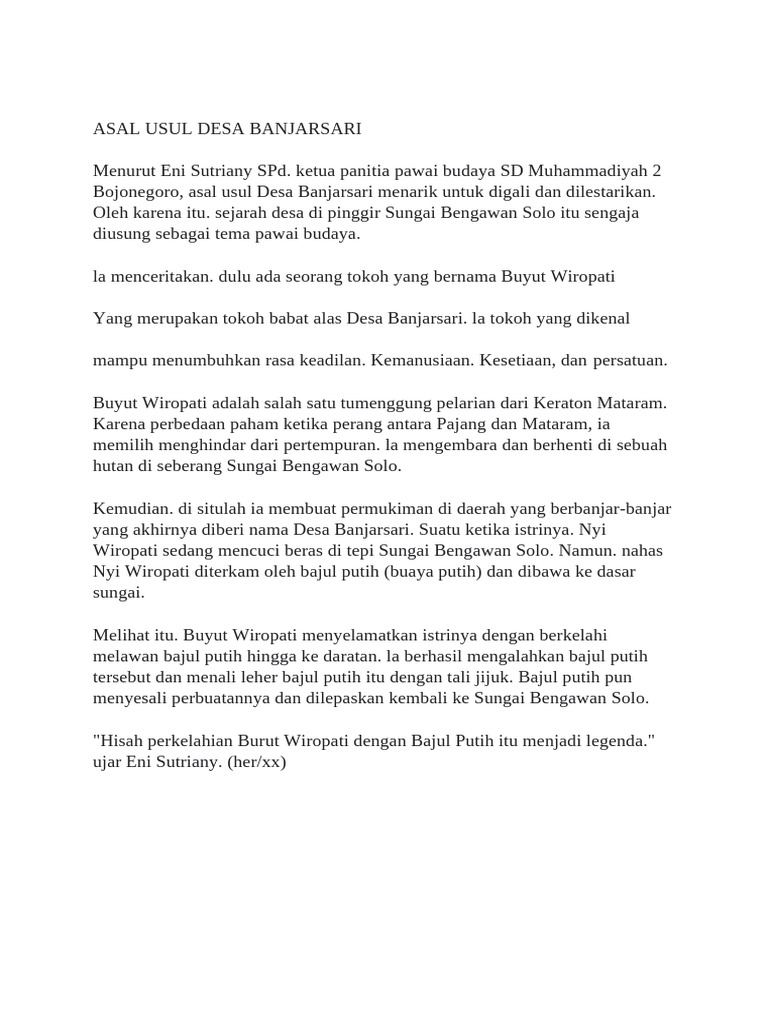 Asal Usul Desa Banjarsari | PDF