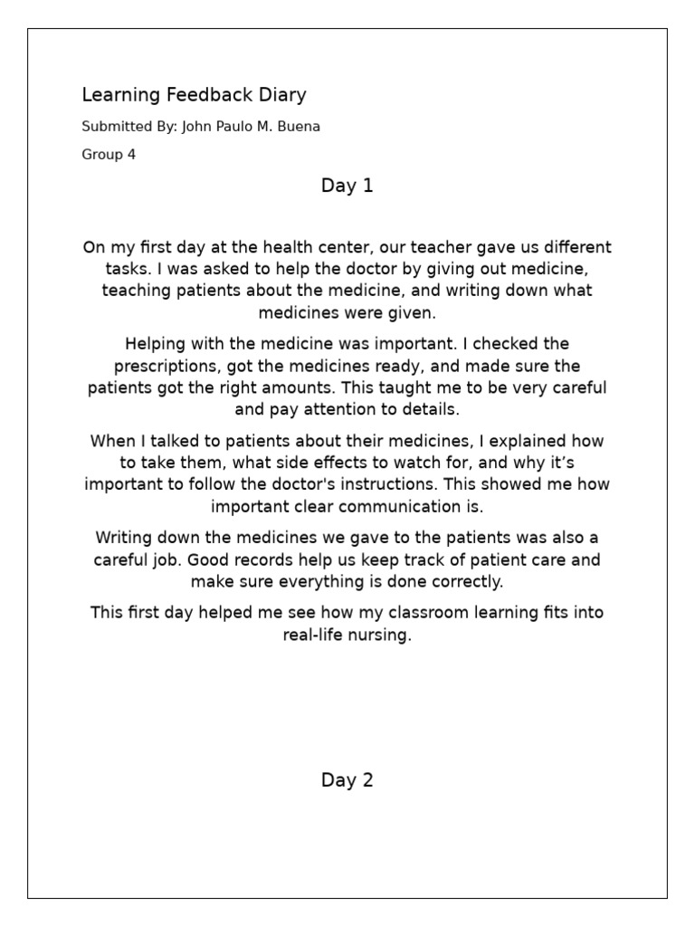 Learning Feedback Diary SDHC | PDF | Clinical Medicine | Medical ...
