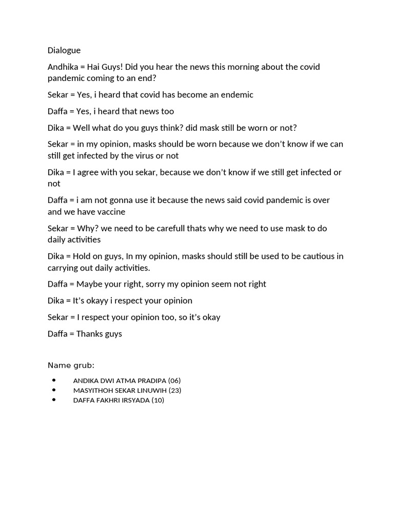 Dialogue | PDF | Pandemic | Viral Respiratory Tract Infections