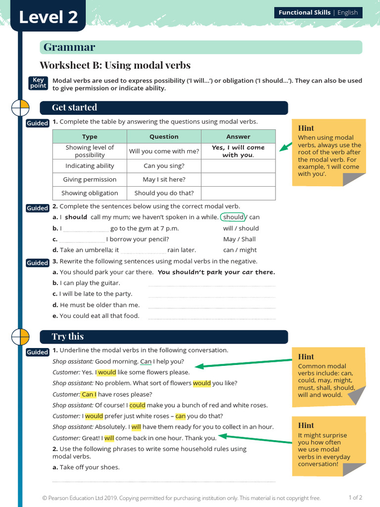 FS English Grammar L2 WS B (1) ANS | PDF | Verb | Semantic Units
