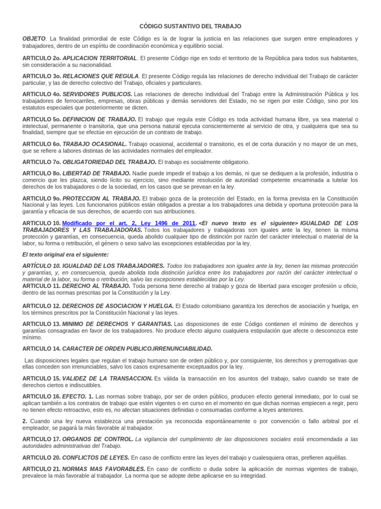 Artículos Del Código Sustantivo Del Trabajo | PDF | Derecho Constitucional | Gobierno