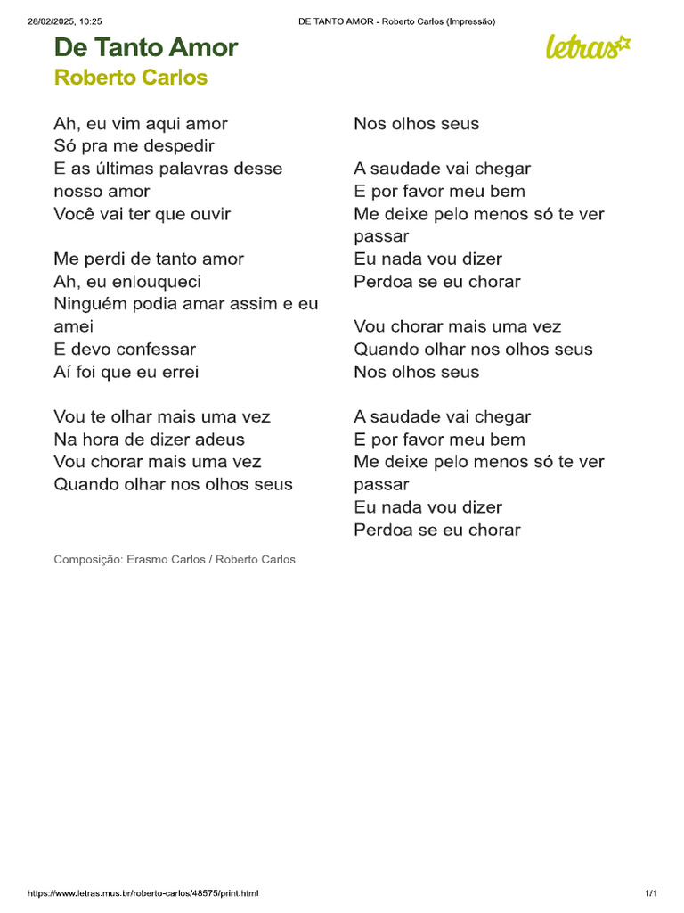 De Tanto Amor Letra | PDF