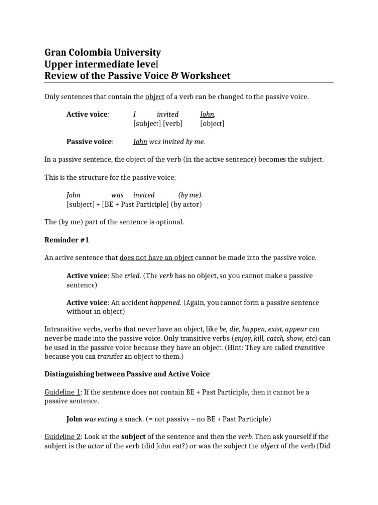 Passive Voice Review and Exercises | PDF | Verb | Subject (Grammar)