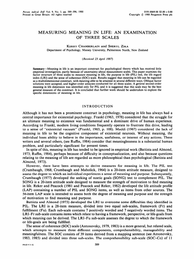 Chamberlain 1988_Measuring meaning in life An examination of three ...