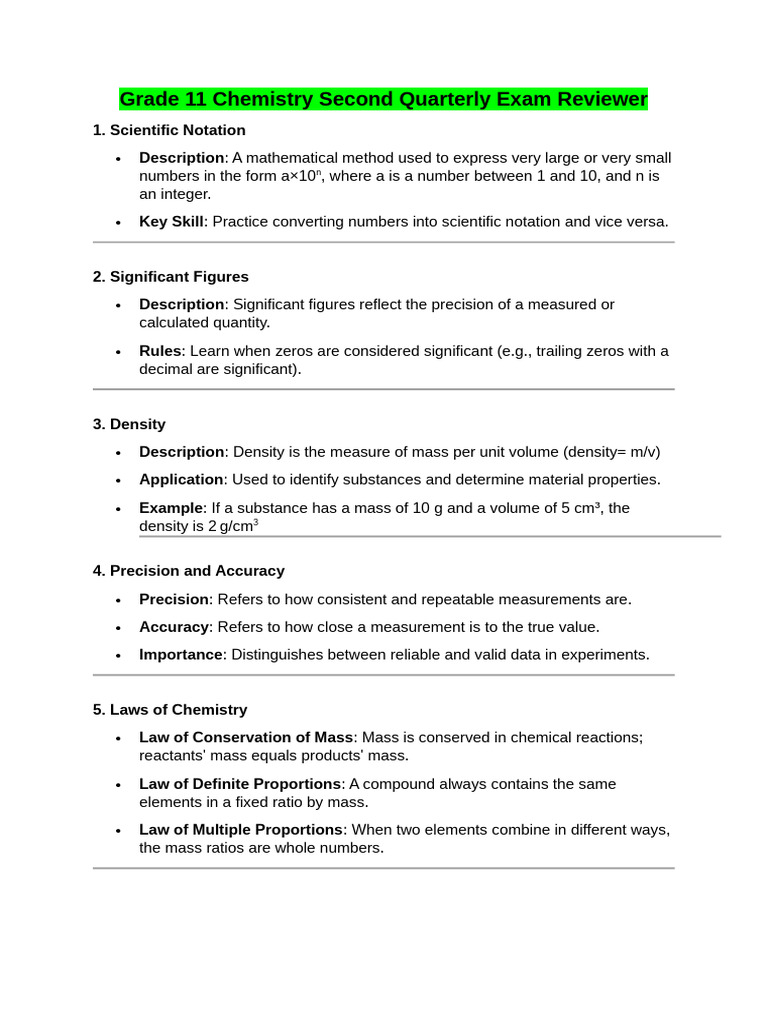 Grade 11 Chemistry Exam Reviewer | PDF | Significant Figures | Chemical ...