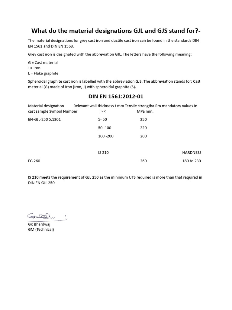 Material Din en 1561 GJL 250 and Is 210 FG 260 | PDF