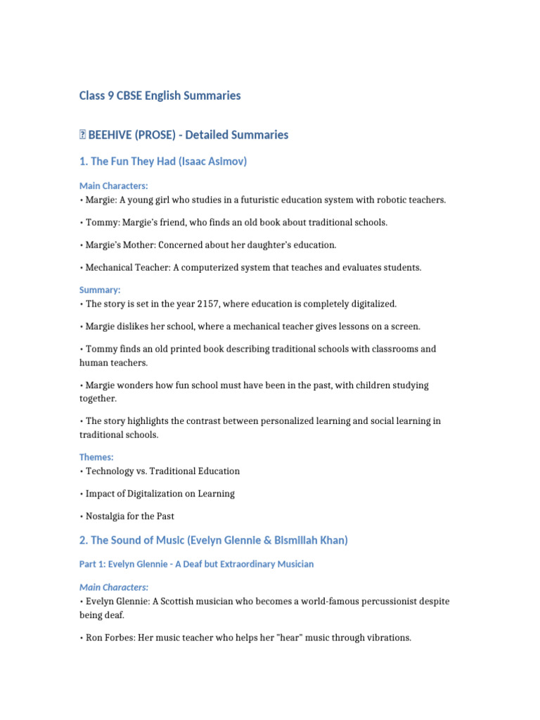 Class_9_English_Summaries | PDF