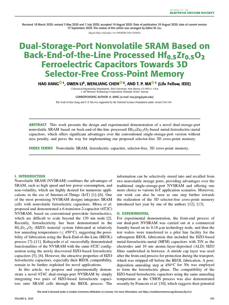 Dual-Storage-Port Nonvolatile SRAM Based On Back-End-of-the-Line ...