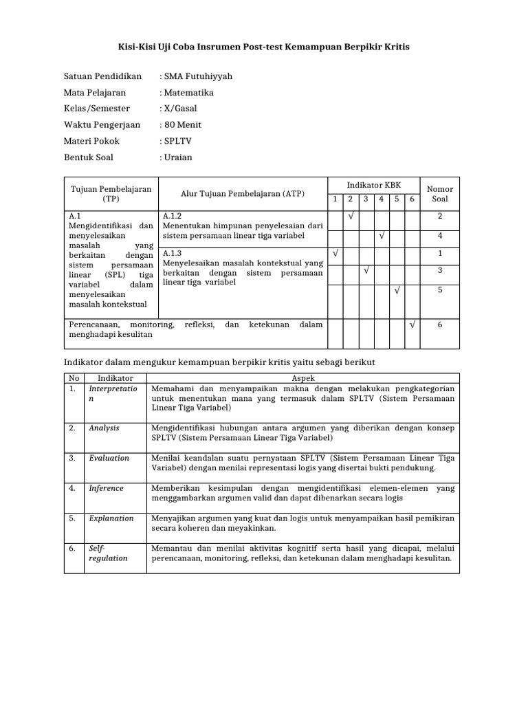 Instrumen Post Test | PDF