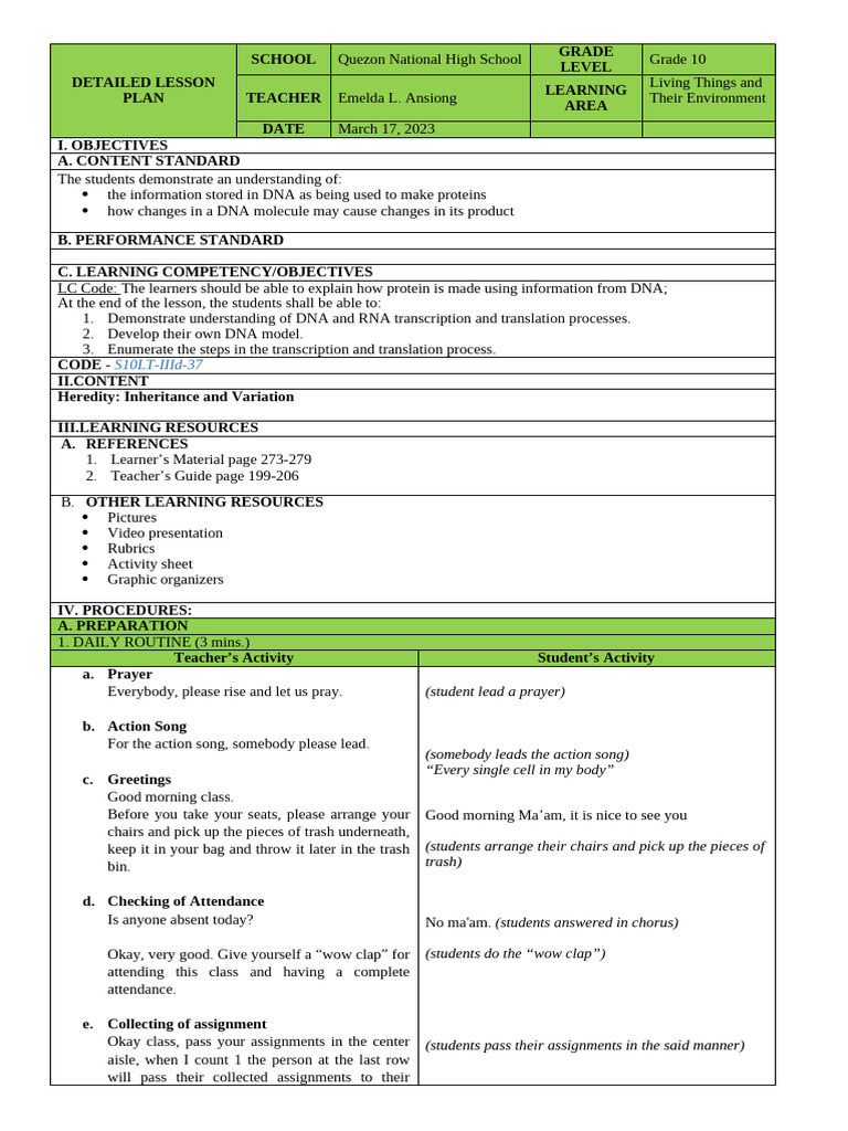 2 DLP - Dna Transcription-Translation | PDF | Translation (Biology) | Messenger Rna