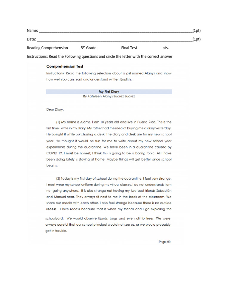 Final Test 5th Grade | PDF