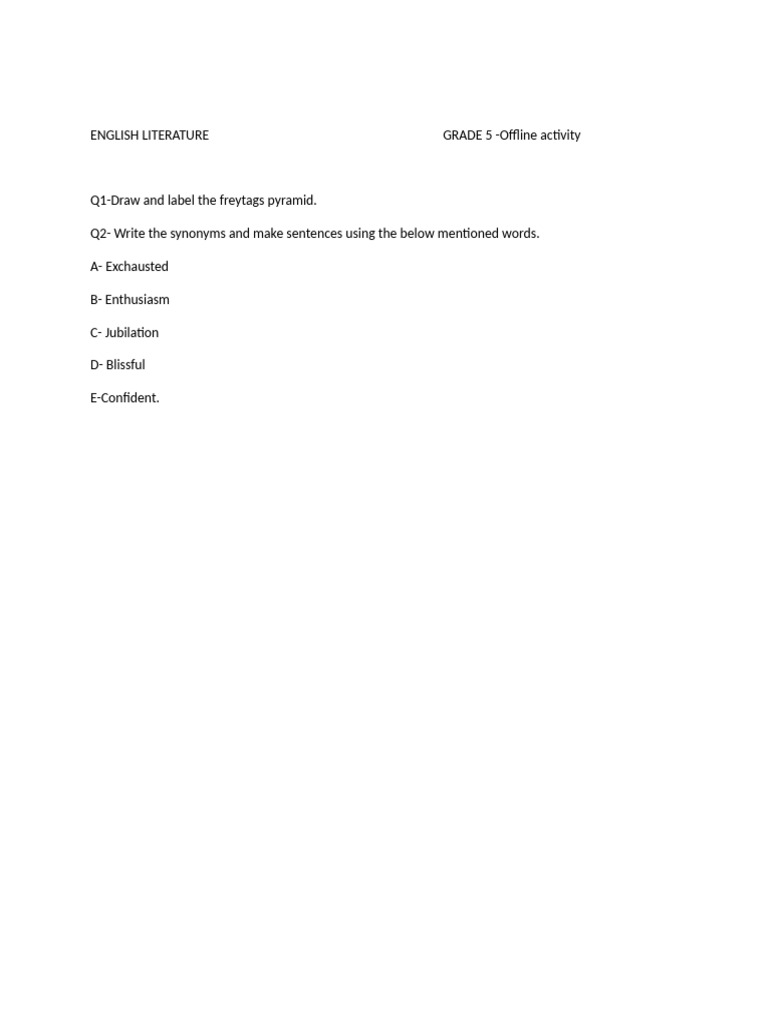 Grade 5 English Literature Activities | PDF