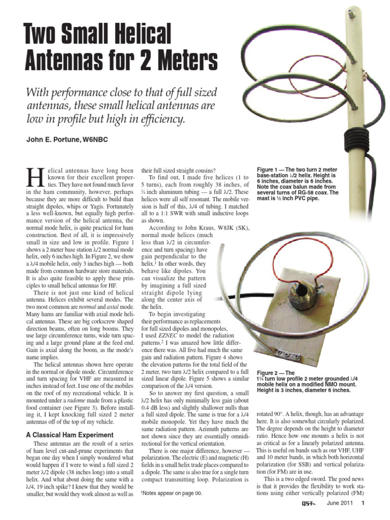 Two Small Helical Antennas For 2 Meters - QST - W6NBC | PDF | Antenna ...
