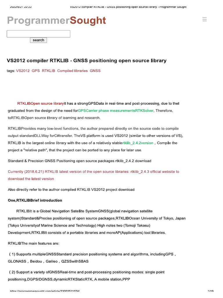 VS2012 Compiler RTKLIB - GNSS Positioni... Pen Source Library - Programmer Sought | PDF