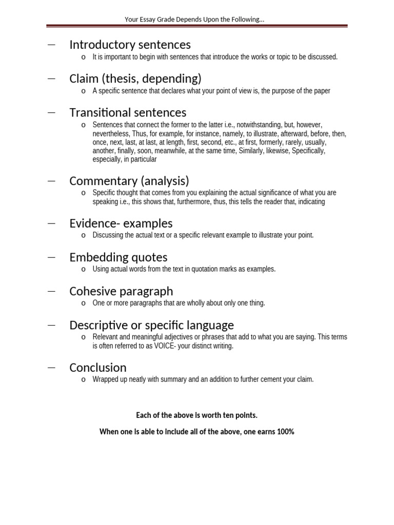 Earning The Essay Grade Checklist | PDF
