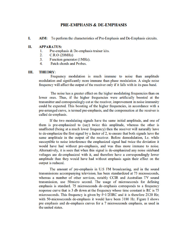 Pre Emphasis & de Emphasis | PDF