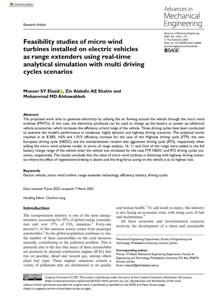 Ebaid Et Al 2023 Feasibility Studies of Micro Wind Turbines Installed On Electric Vehicles As ...