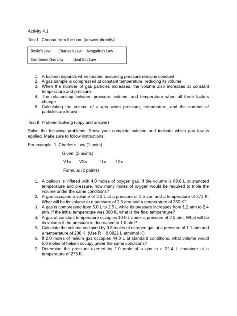 Gas Laws: Concepts and Problem Solving | PDF