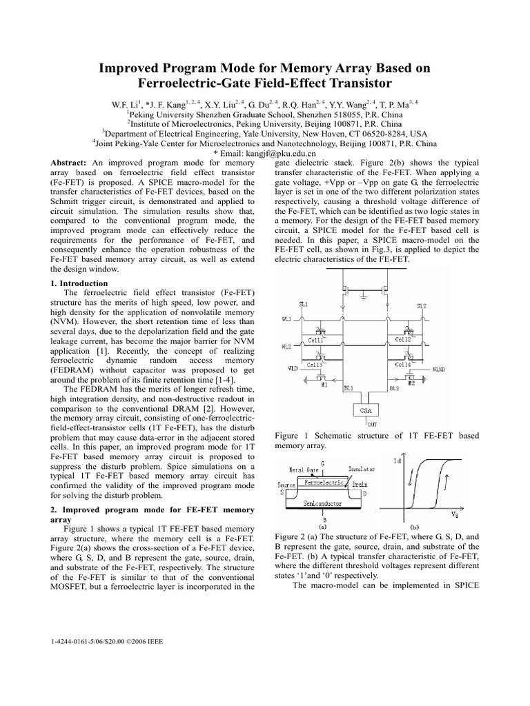 Improved Program Mode For Memory Array Based On Ferroelectric-Gate Field-Effect Transistor | PDF ...