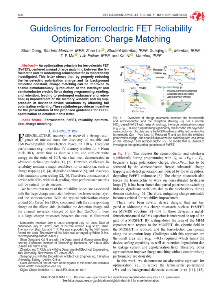 Guidelines For Ferroelectric FET Reliability Optimization Charge ...