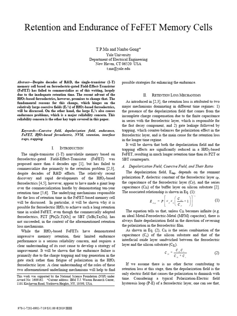 Retention and Endurance of FeFET Memory Cells | PDF | Dielectric | Ferroelectricity