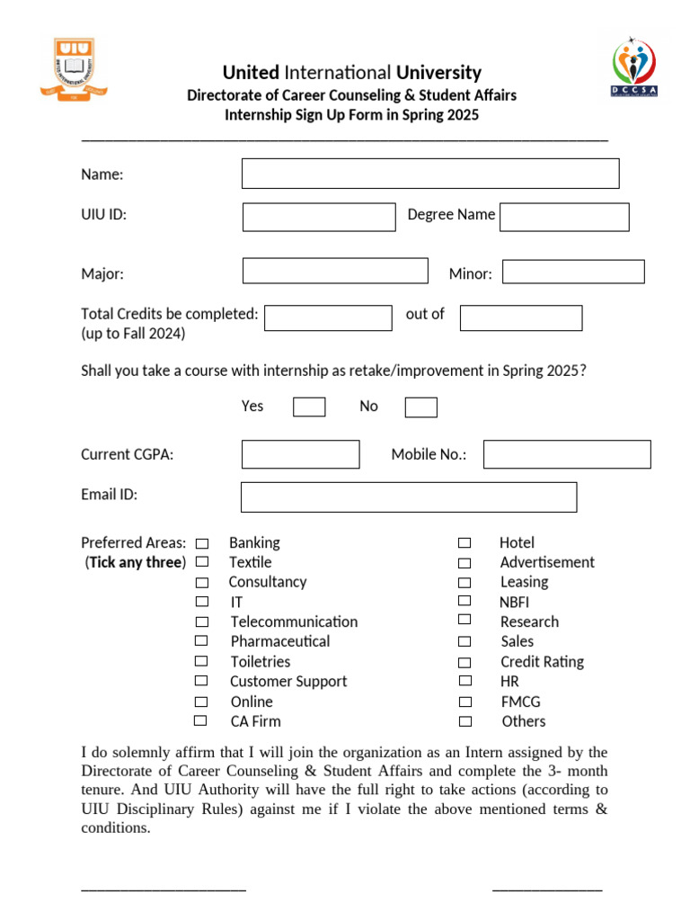 Sign Up Form For Internship | PDF