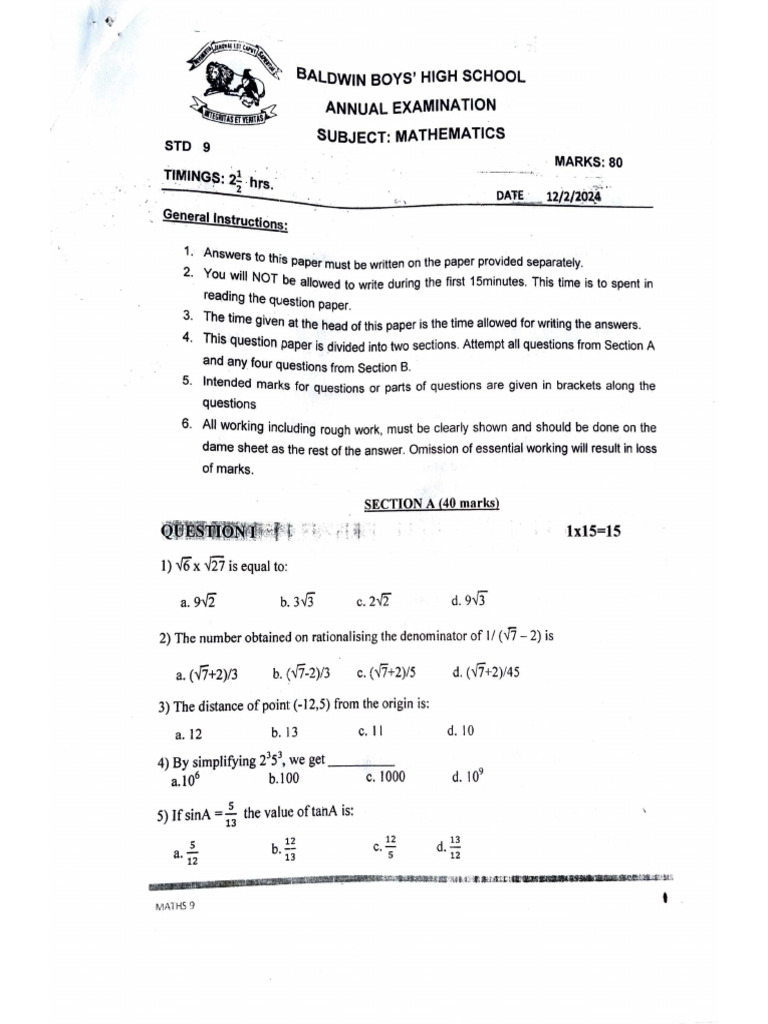 Math Final QP 23-24 | PDF