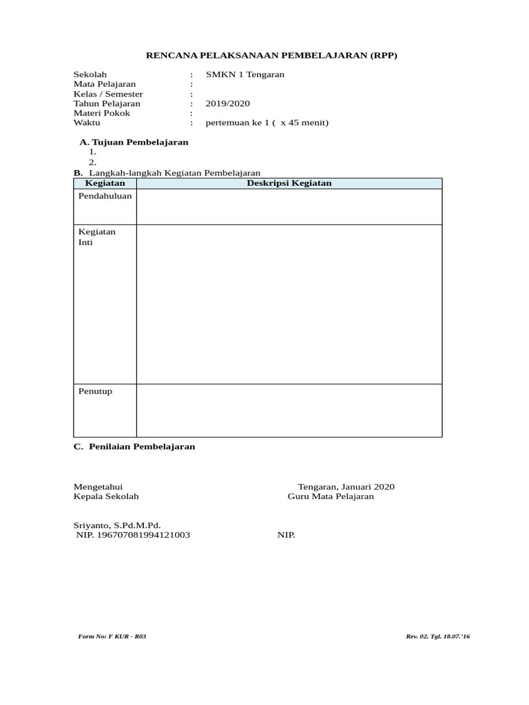 Contoh Format RPP 1 Pertemuan 1 Halaman | PDF