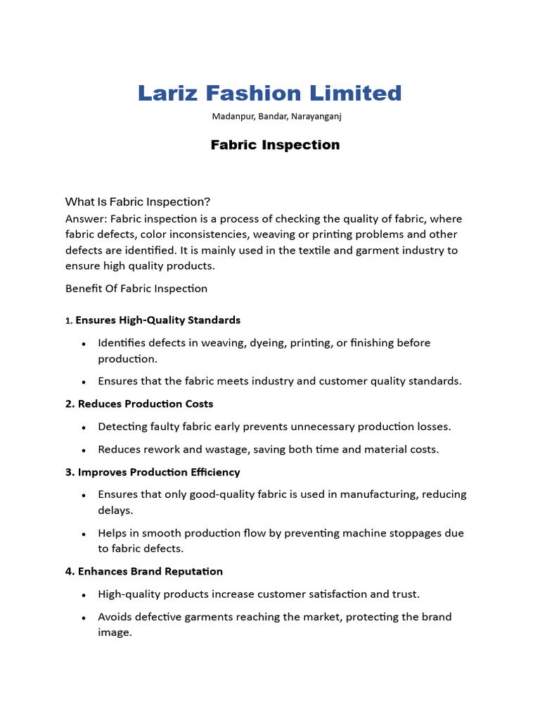 Fabric Inspection Process Overview | PDF | Textiles | Knitting