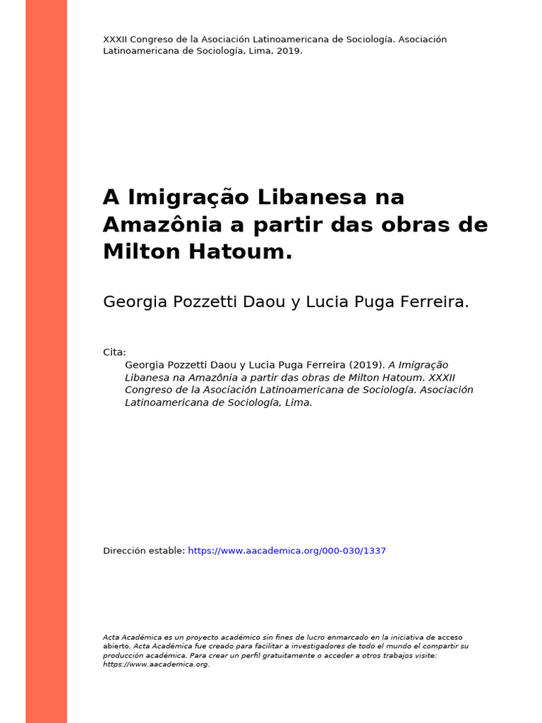 Imigração Libanesa na Amazônia: Hatoum | PDF | Líbano | Sociologia