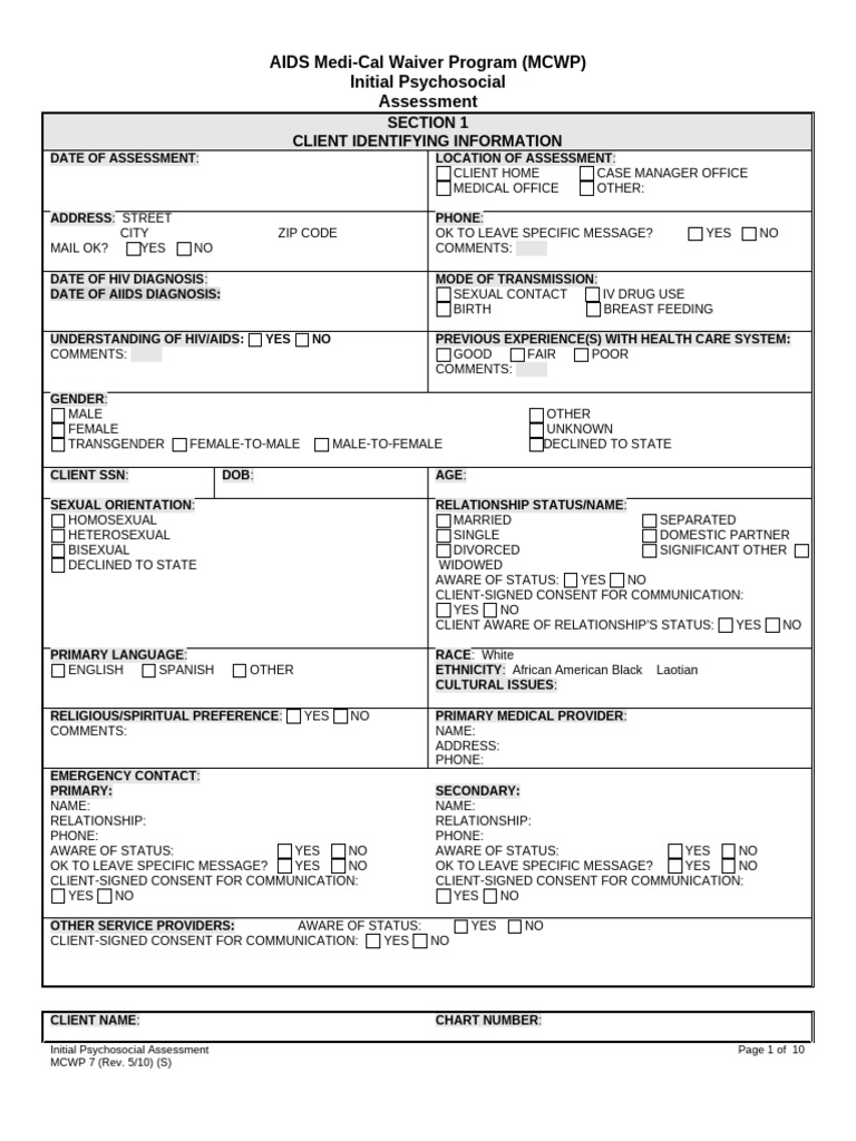 Initial Psychosocial Assessment Form | PDF | Substance Abuse