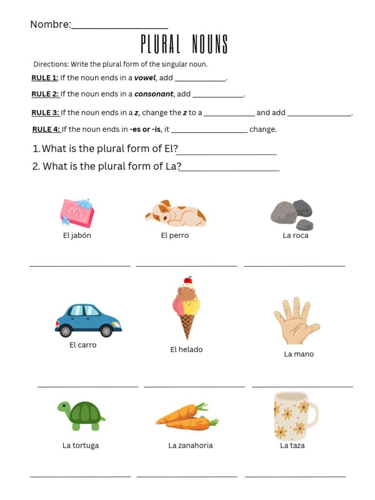 Plural Nouns Review Worksheet | PDF