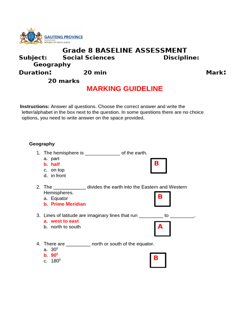Grade 8 Geo Baseline Baseline MEMO | PDF | Sphere | Geography