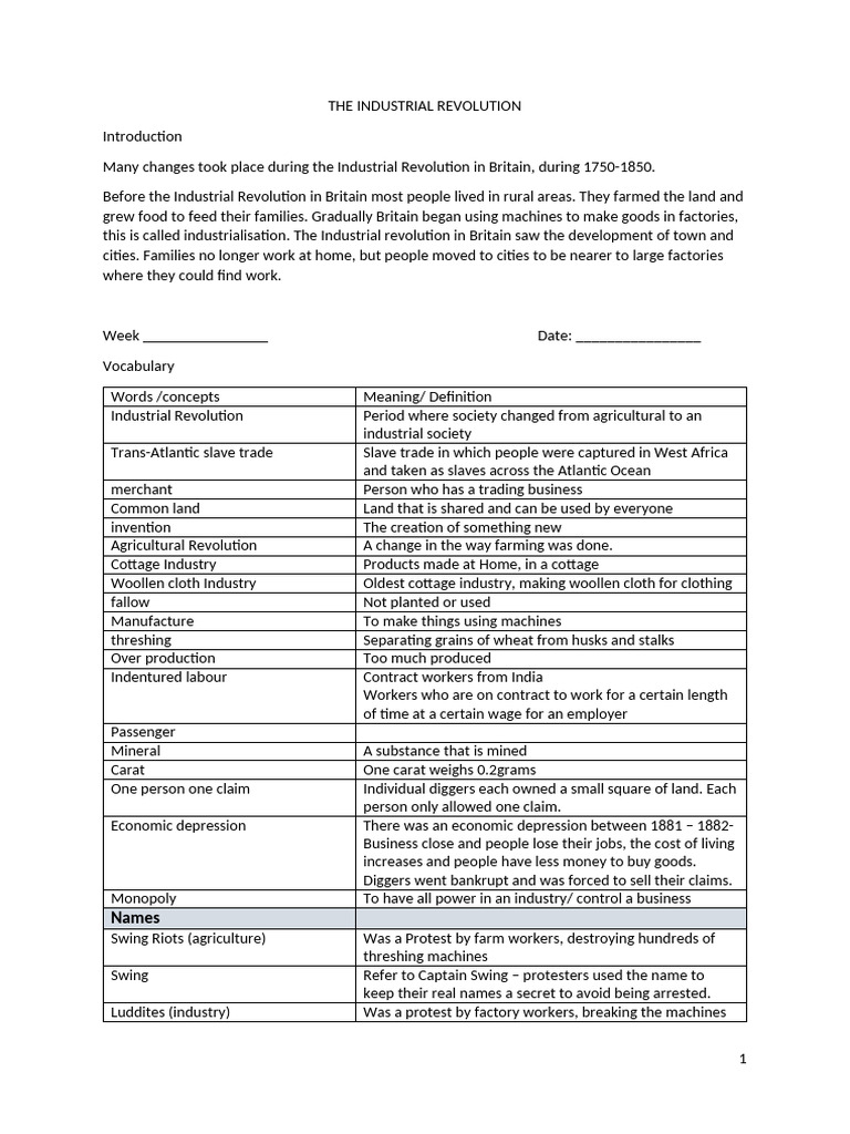 Grade 8 Term 1 The Industrial Revolotion | PDF | Cost Of Living ...