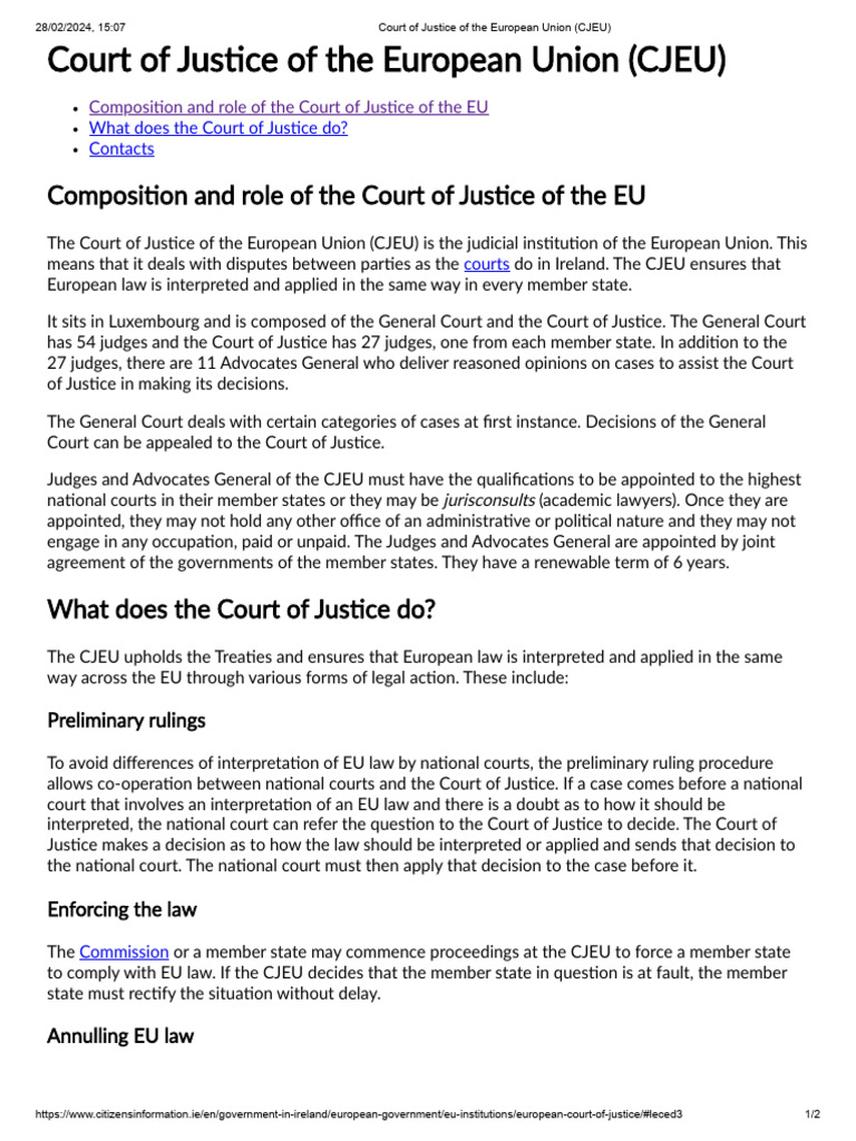Court of Justice of The European Union (CJEU) | PDF | European Court Of ...