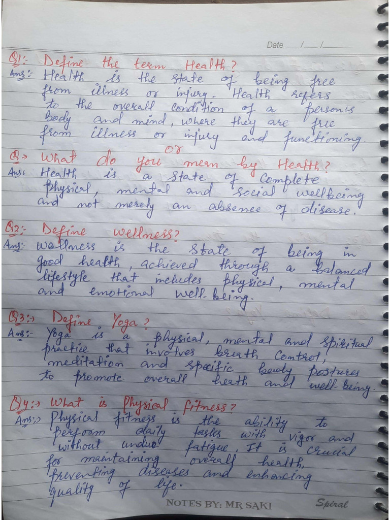 Health & Wellness (Ist Sem) Notes by Saki | PDF