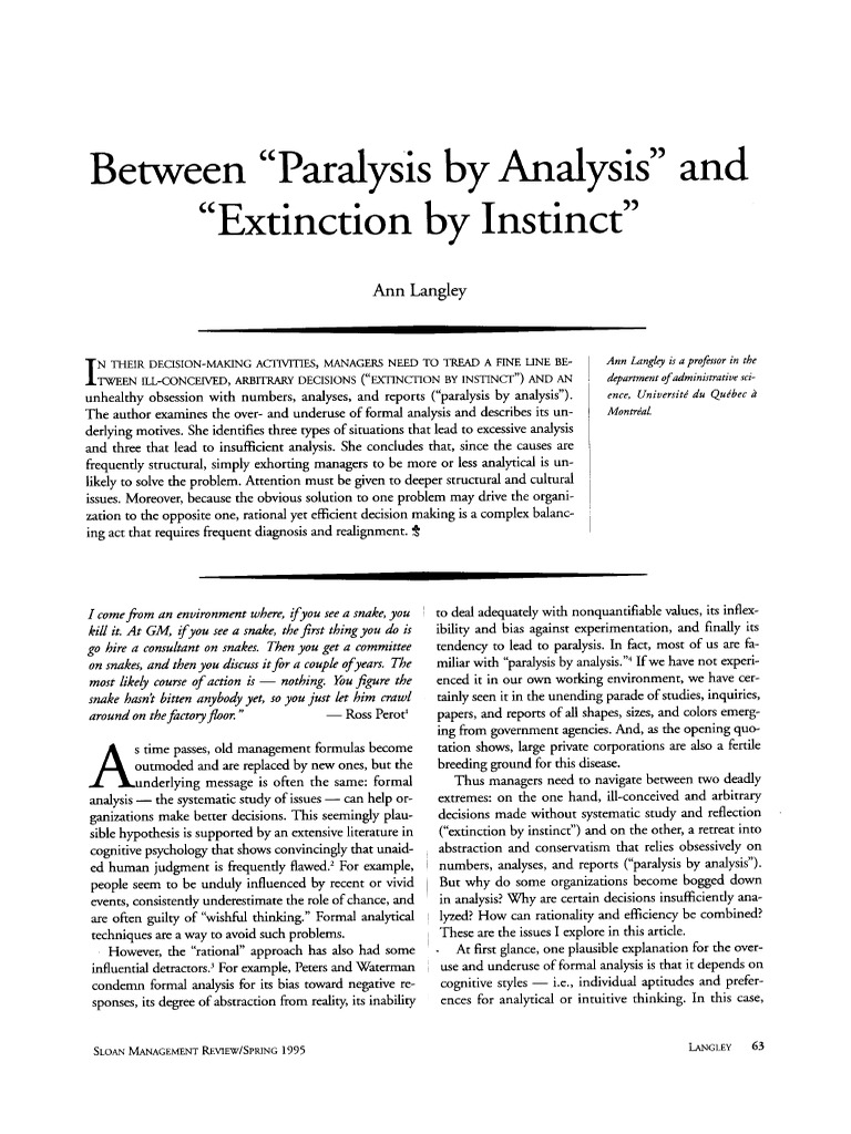 WK 3 Between Paralysis by Analysis and Extinction by Instinct | PDF