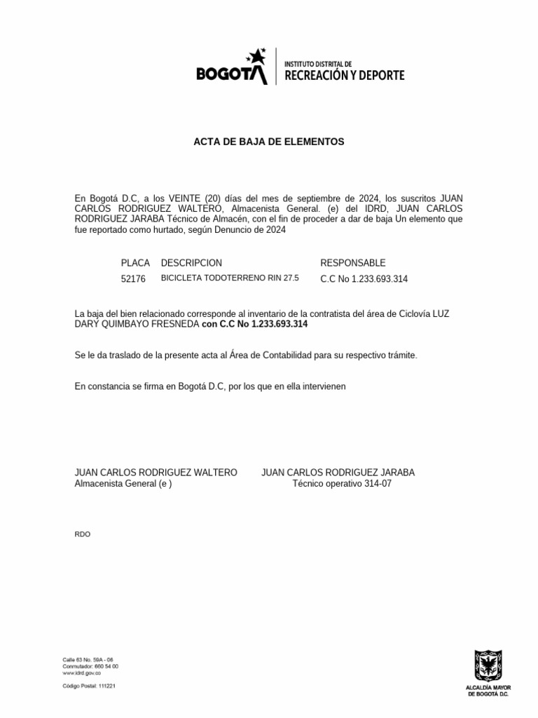 Acta de Baja Almacen 2024 | PDF